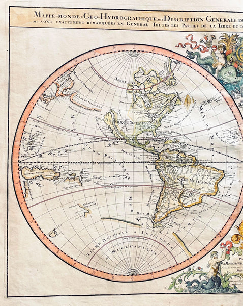 1691 Alexis Hubert Jaillot Large Antique Twin Hemisphere World Map, Ca ...