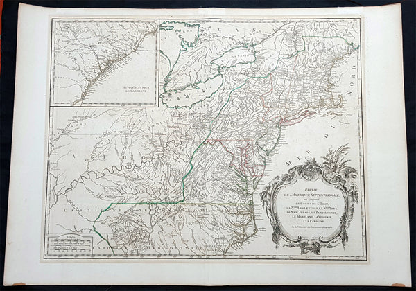 1768 Robert De Vaugondy Large Antique 2nd edition Map of Colonial Unit ...
